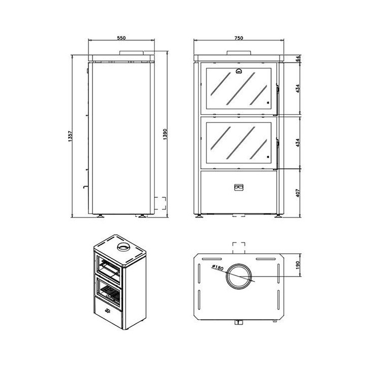 Rocal Hebar - Estufa de leña con horno y barbacoa
